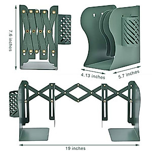 Shoccolt Adjustable Bookends Book Holders for 3 Compartments Heavy Duty Metal Steel Book Stand Desktop Organizer Expandable Bookshelf with Pen Holder for Home Office School Library (Green)