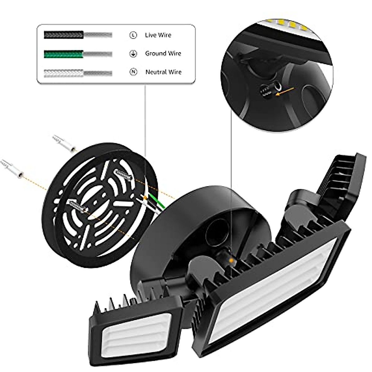 Onforu 55W Security Lights Dusk to Dawn, 5500LM Bright LED Flood Light with Photocell, 3 Adjustable Heads Exterior Floodlight, IP65 Waterproof 6500K Daylight White Outdoor Light for Garage Yard Patio