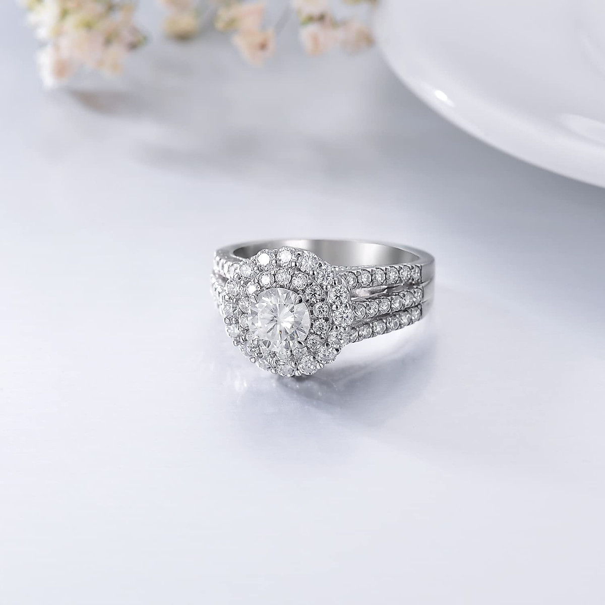 Molioaki 1.5 Carat (ctw) D-VVS1 moissanite engagement rings for women Platinum Plated Silver moissanite rings-Y-5.5