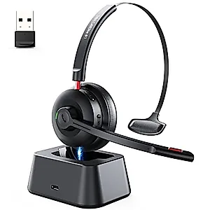 Tribit Wireless Headset with Microphone, Bluetooth 5.0 Cell Phone Headphone Qualcomm QCC3020, AI Noise Canceling & CVC 8.0 for Home Office, Mute Button 50H Talk time, USB-A Dongle for PC, CallElite81