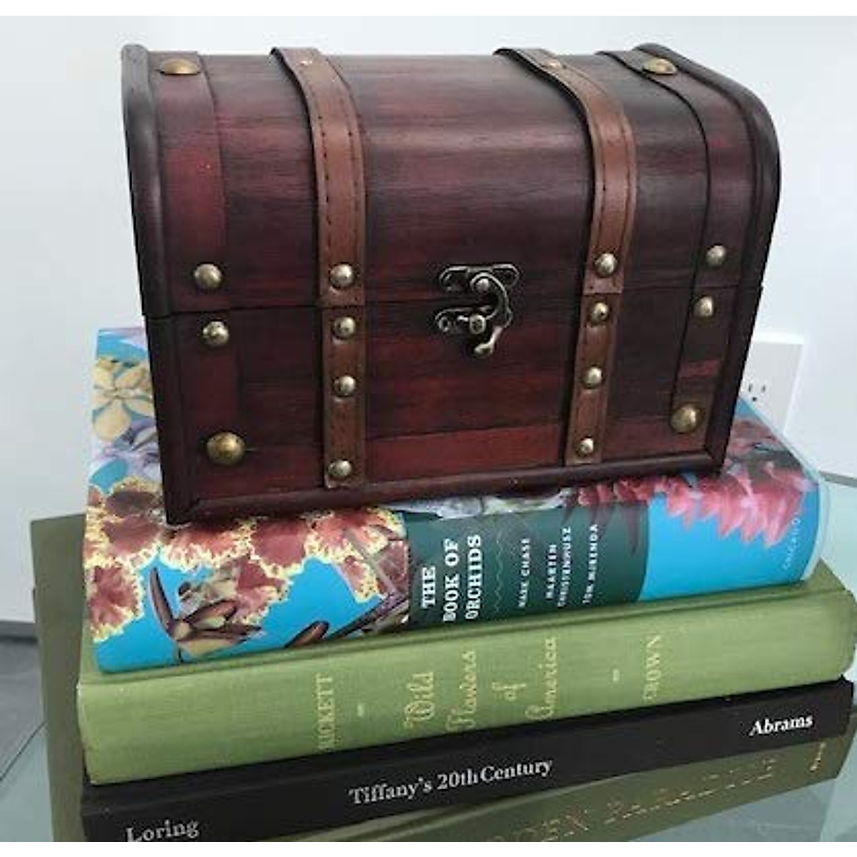 Wood and Leather Treasure Chest Box Decorative Storage Chest Box with Lock | Handcrafted Decorative Boxes with Lids for Home Decor | Wood Box with Lid | Small Chest | Wooden Stash Box