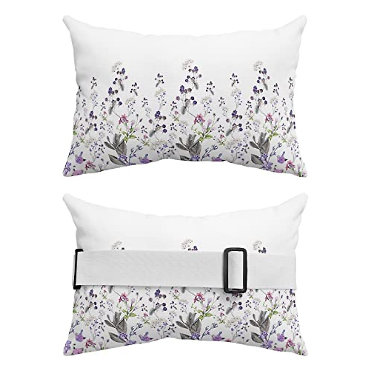 Recliner Head Pillow Ledge Loungers Chair Pillows with Insert Summer Plants Purple Flowers Pattern Lumbar Pillow with Adjustable Strap Outside Patio Decorative Garden Cushion for Bench Couch, 2 PCS