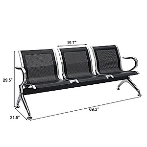 Kinsutie Waiting Room Chair with Arms 3-Seat Airport Reception Bench for Business Hospital Market, Black
