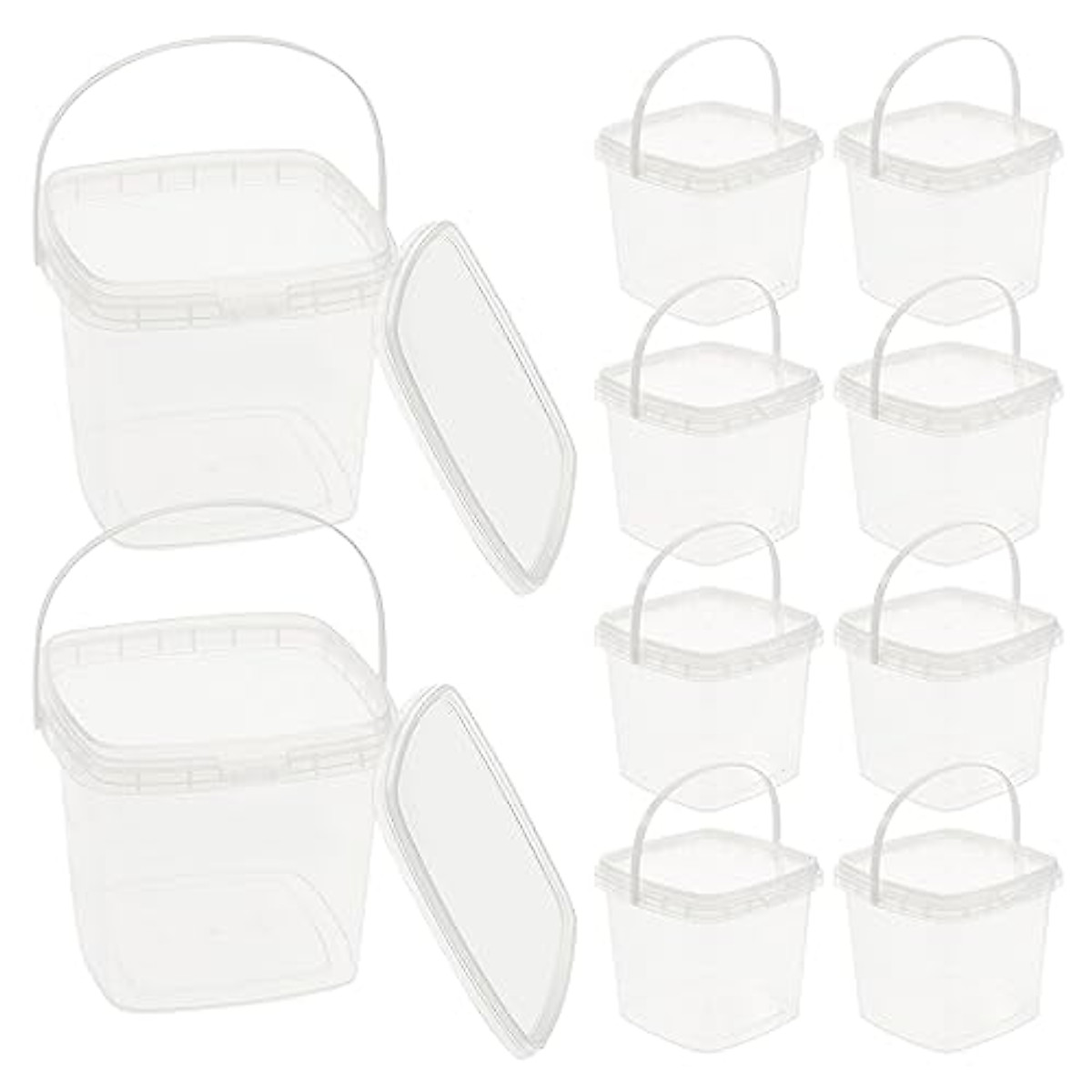 ULTECHNOVO Clear Buckets with Lid, 10pcs Clear Ice Cream Bucket Reusable Freezer Storage Tubs Food Storage Containers for Homemade Ice Cream Meal Prep Yogurt Soup 500ml
