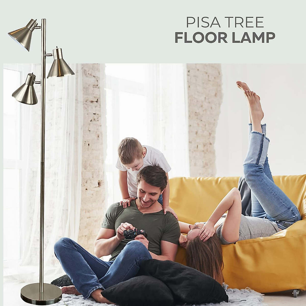 LIGHTACCENTS 3 Light Brushed Nickel Floor Lamp with 3 Adjustable Reading Room Lights - Tree Style Standing Lamp with Adjustable Lights - Floor Standing Pole Light - Living Room Lamp (Brushed Nickel)