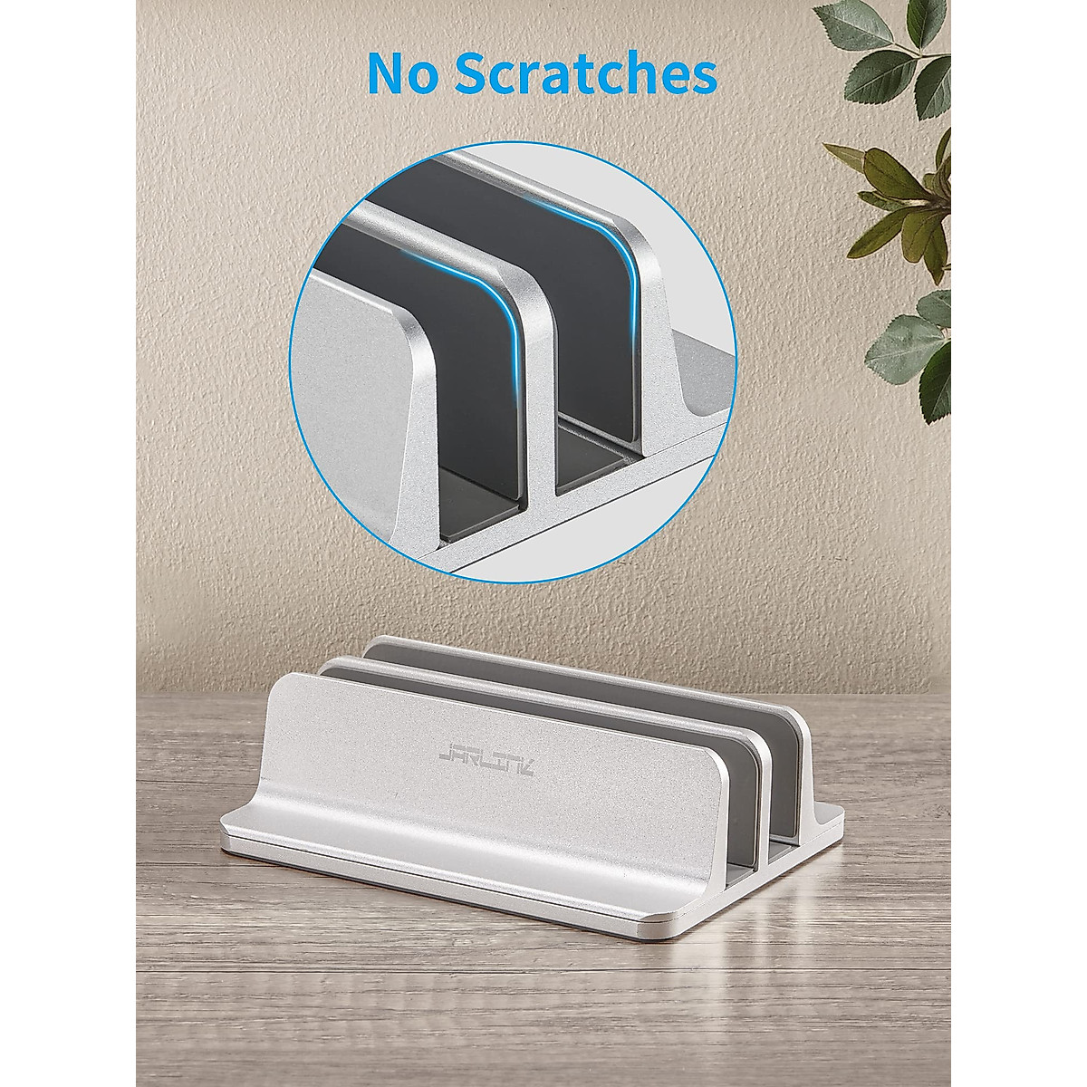 JARLINK (Upgraded Dock Version Vertical Laptop Stand, Double Desktop Stand Adjustable Laptop Holder (up to 17.3 inches) Compatible with All MacBook Pro/Air/Microsoft Surface (Silver)