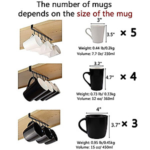 Mug Hook Display Cup Storage Organizer Hanger Rack and Scarf Hanging Hook Rack Holder Under Cabinet Closet Without Drilling (White)