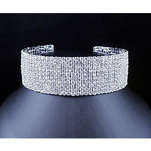 10-Row Clear Austrian Crystal Rhinestone Choker Necklace Silver Party WED N088 (10 Row Silver)