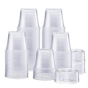 Comfy Package [5.5 oz. - 200 Count Clear Disposable Plastic Portion Cups with Lids - Soufflé Cups, Jello Shot Cups With Lids, Clear Plastic Containers Perfect for salad Dressing and More