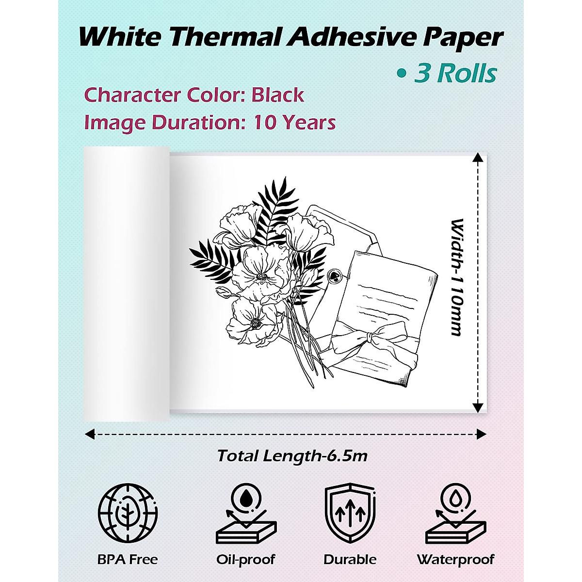 Phomemo M04S Portable Thermal Printer with 110mm White Non-Adhesive Thermal Paper 3 Rolls