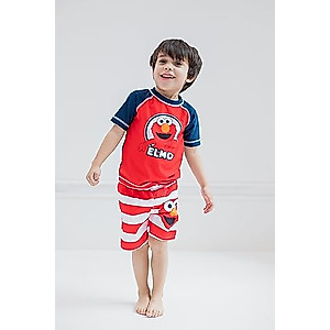 Sesame Street Elmo Infant Baby Boys Rash Guard and Swim Trunks Outfit Set Red 12 Months
