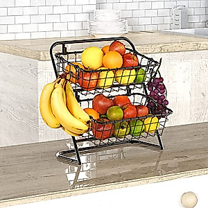Simple Houseware 2-Tier Rigid Wire Market Basket Stand, Black