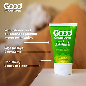 Good Clean Love Almost Naked Personal Lubricant, Organic Water-Based Lube with Aloe Vera, Safe for Toys & Condoms, Intimate Wellness Gel for Men & Women, 4 Oz