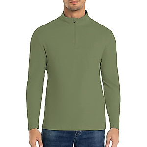 CARWORNIC Men's Long Sleeve Shirt Quarter Zip Pullover Casual Slim Fit Stretch Cotton Shirt Fashion Classic fit Basic Designed Golf Shirt Zip Up Neck Work Tee Shirts Grass Green