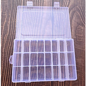 Clear Plastic Storage Box Compartments with Adjustable Dividers, Portable Transparent Beads Earring Jewelry Organizer Holder with Lid for Craft Nail Art Tackle Fishing Hooks Medicine Container Box, 24 Grids