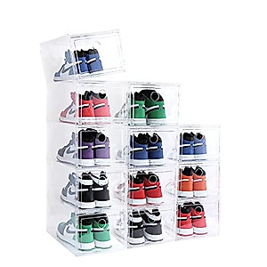 BVBOX 12 Pack Shoe Box Shoe Orgainzer Clear Shoe Storage Boxes XL Clear Plastic Stackable Shoe Cabinet Shoe Display Storage Boxes