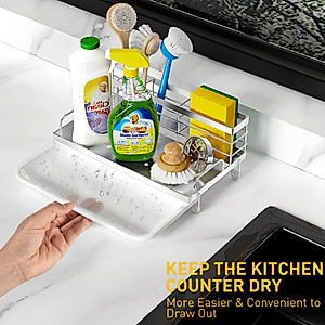 Cisily Kitchen Sink Caddy, Stainless Steel Kitchen Sink Organizer Rust Prevention, Sponge Holder for Kitchen Sink, Kitchen Organization and Storage (Sliver)