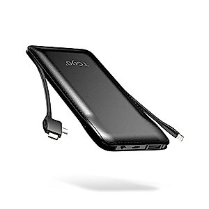 TG90° Cell Phone External Battery Packs 10000mAh Power Bank with Built in Lightning Cable Portable Charger Battery Backup Compatible with iPhone Android Phone Power Packs