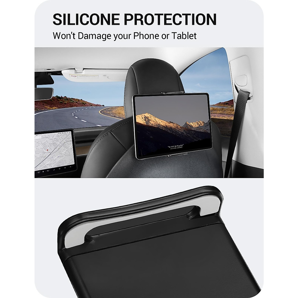 BASENOR 2025 Upgraded Tesla Model Y Model 3 Model S Model X LR/Plaid Tablet Holder Headrest Tablet Mount, 360° Adjustable Travel Rotation Tesla Car Headrest Stand Cradle Accessories