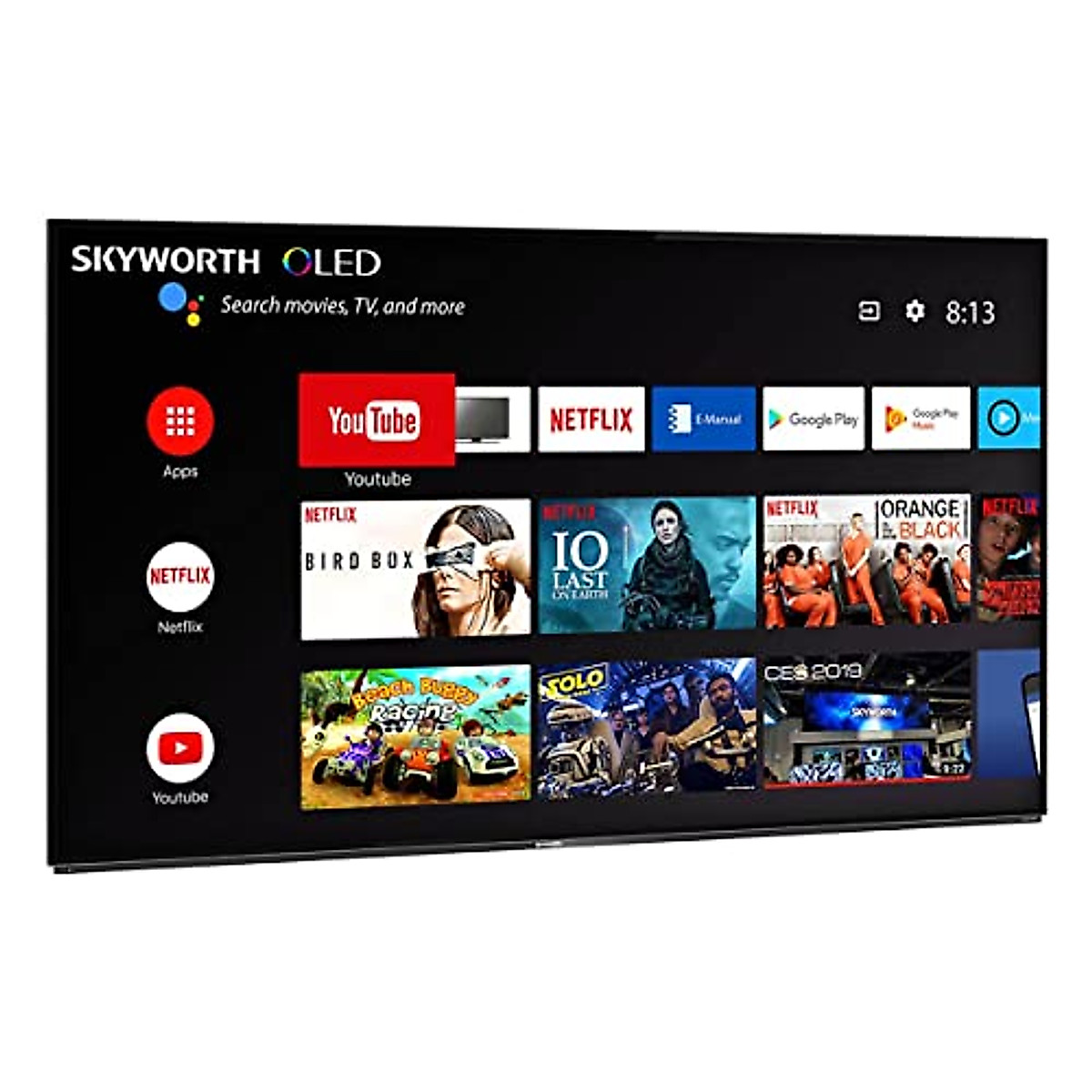 Skyworth 55-Inch OLED Series 4K 120Hz HDR Android Smart Home TV Compatible with Alexa & Google Assistant + Free Wall Mount (No Stands) 55XA8000 (Renewed)