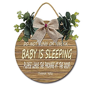 Weytff Baby Sleeping Sign For Front Door Decorations Hanging - Baby Sleeping Sign For Door Do Not Knock Or Ring Doorbell - No Soliciting Please Don't Disturb No Soliciting Baby Sleeping Sign For Nursery 12X12"