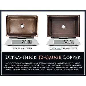 FSW1100 LUXURY 33-INCH HEAVY 12-GAUGE DARK PATINA COPPER FARMHOUSE SINK, INCLUDES ACCS, FLAT FRONT