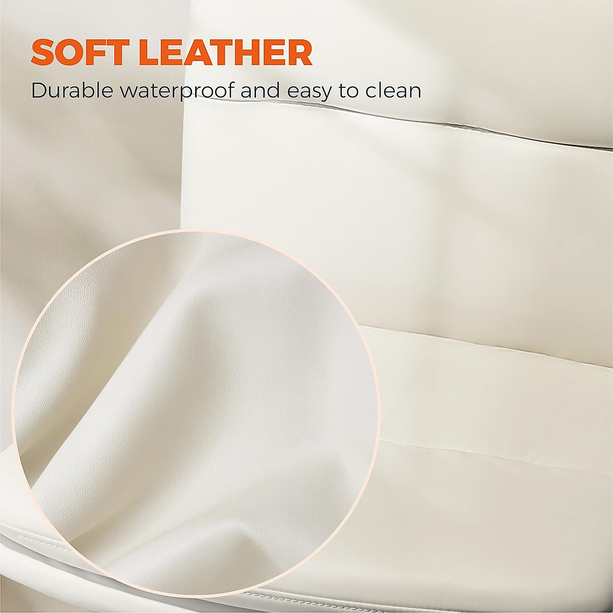 FitStand Criss Cross Chair with Wheels, Cross Legged Office Chair, Armless Wide Vanity Chair with Back, Desk Chair Comfy Wide Seat, Leather Swivel Accent Chair for Home Office HC1 (White)