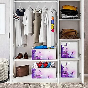 Butterfly Flowers Hydrangeas Iris Storage Basket Storage Bin Rectangular Collapsible Storage Containers Cute Bin Organizer for Office Outside Cars