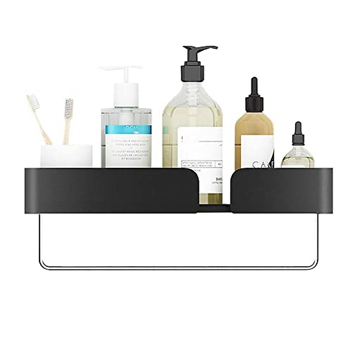 FVRTFT Storage Shelf Self Adhesive Shower Storage with Towel Rack Shower Organiser No Drilling Wall Mounted Space Aluminum for bathroom and toilet-black_30cm