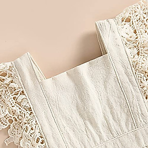 Mubineo Toddler Baby Girl Summer Linen Dress Newborn Lace Princess Overall Dress Sundress (Beige, 18-24 Months)