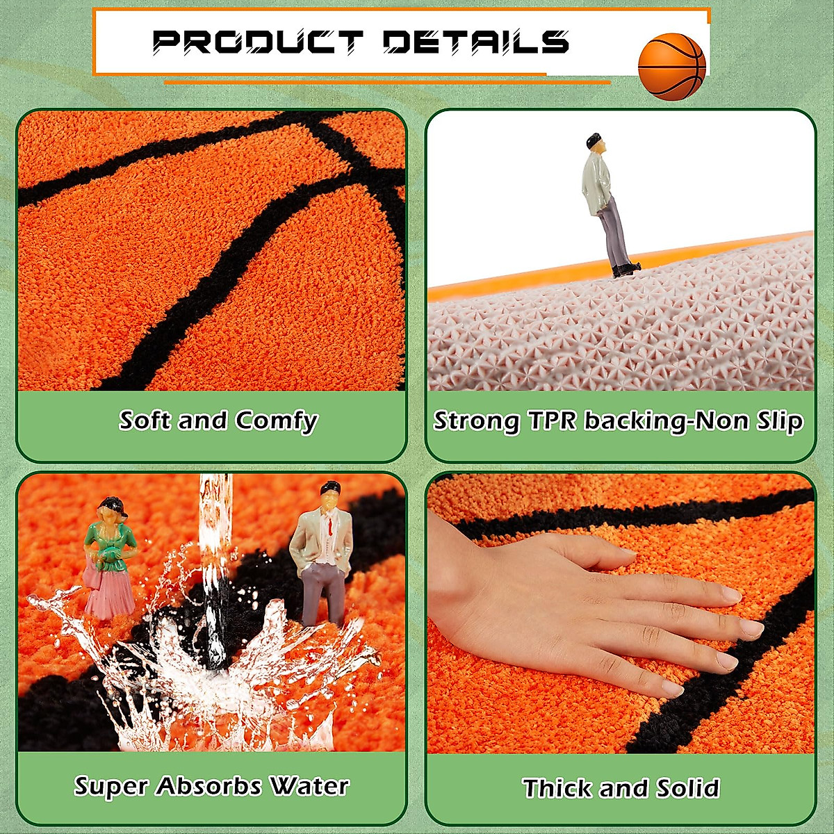 Tinideya 3 Pcs Football Sports Rug Round Basketball Bathroom Rug Non Slip Baseball Bathroom Mat Decorative Football Area Rug Indoor Carpet for Bedroom Living Room Floor Chair Rooms Decor