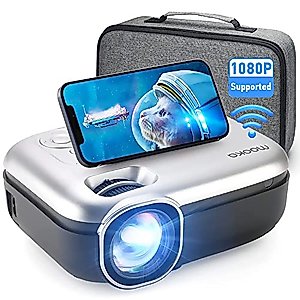 [Upgraded] Projector with WiFi, 8000L Mini Projector Portable Projector with Carrying Bag, Supports 1080P Full HD Projector with Phone/iPhone/Android/HDMI/USB/AV Port for Outdoor Movie