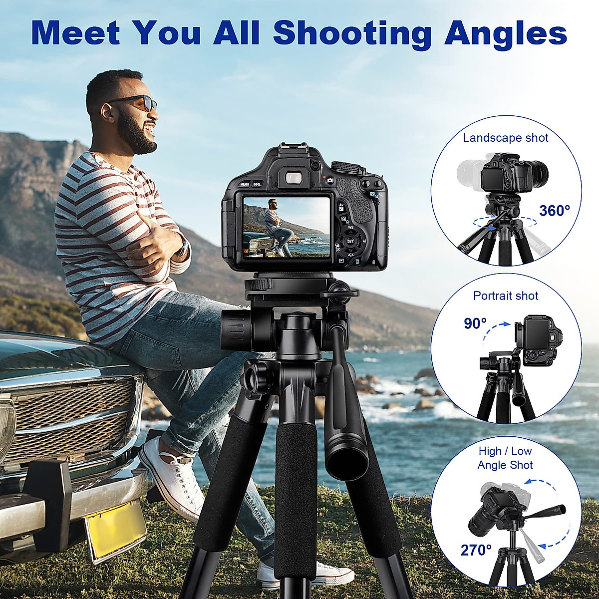 JOILCAN Camera Tripod, Heavy Duty Tripod for Camera, 67" Phone Tripod for Video Recording Photo Vlogging, Aluminum Phone Tripod with Remote & Travel Bag for DSLR Camera Phone Projectors Lasers