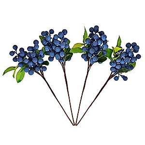 DS. DISTINCTIVE STYLE Artificial Blueberries 4 Pieces Lifelike Faux Fruit Berries Fake Flowers for Decoration (Blue)