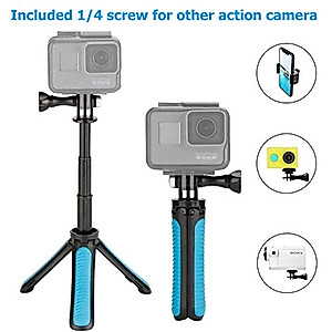 Extendable Mini Selfie Stick Tripod Two in One， Compatible with AKASO Gopro Hero 10/9/8/7/6/5 Various Action Camera and Cell Phone Accessories（Blue）