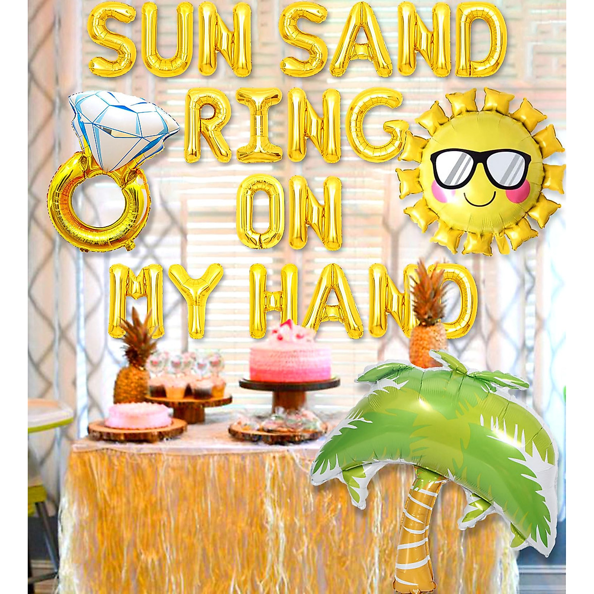JeVenis Sun Sand Ring On My Hand Banner Balloons Beach Bridal Shower Decoration Hawaiian Luau Bachlorette Decoration