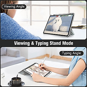 Fintie Hybrid Slim Case for iPad Pro 12.9-inch 6th Generation 2022, [Built-in Pencil Holder] Shockproof Cover w/Clear Transparent Back Shell, Also Fit iPad Pro 12.9" 5th/4th/3rd Gen, Cloudy Marble