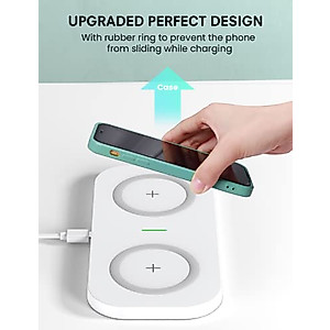 Dual Wireless Charger,JoyGeek Wireless Charging Pad for iPhone 14 Plus/14 Pro/14/13 Pro Max/Pro/Mini/12,Airpods 3/2,Wireless Phone Charger for Samsung S22/S21,10W Fast Wireless Charger(White)
