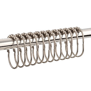 Amazer Shower Curtain Rings, Shower Curtain Hooks Rust-Resistant Shower Curtain Rings Hooks for Bathroom Shower Rod Curtains, Matte Nickel, Set of 12