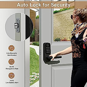 GUDLAIF Smart Door Lock, 5-in-1 Keyless Entry Door Lock with Touchscreen Keypads, Digital Locks for Front Door, Fingerprint, Biometric, Wireless, WiFi, Electric, Fit for Home, Office, Hotel (Black)