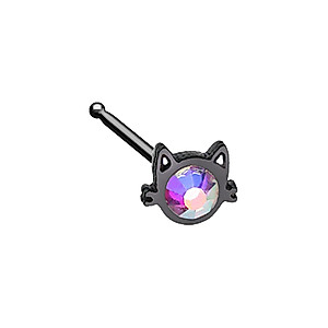 Black Iridescent Cat Silhouette Face WildKlass Nose Stud Ring