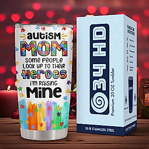 34HD Mothers Day Gifts for Mom, Autism Mom Tumbler with Lid 20oz Stainless Steel, Cool Momma Coffee Mug, Autism Awareness Gifts for Women, Teacher, Parents