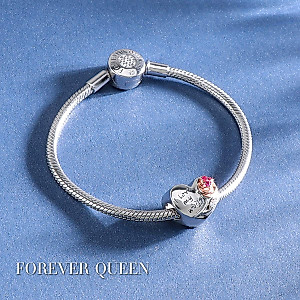 FOREVER QUEEN 925 Sterling Silver I Love My Wife Heart Love with 3D Rose Flower Charms Beads for Bracelets Necklaces Wedding Valentine's Day Mother's DayGift Jewelry for Women