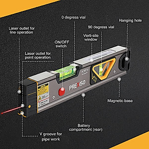 PREXISO 135Ft Mini Laser Measure Rechargeable, Measure Pythagorean Modes, Distance, Area, Volume & PREXISO 2-in-1 Laser Level Spirit Level