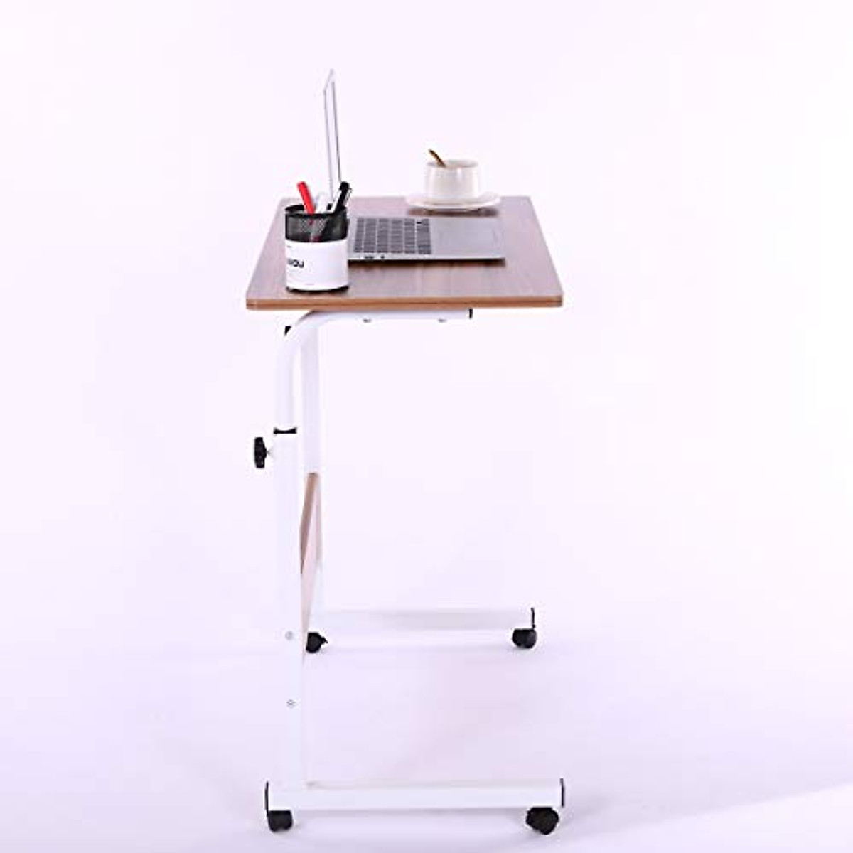 Fancasa Laptop Cart 31.5" Mobile Table Movable Portable Adjustable Notebook Computer Stand with Wheels (Teak)