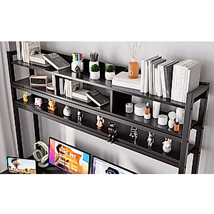 Computer Desk with Hutch Bookshelves, Storage Shelves, Keyboard Tray, Home Office Study Work Desk 53 inch Width, 70 inch High