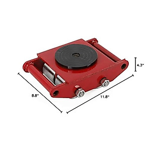 Machinery Mover Dolly Skate Roller Industrial Machine with Steel Rollers Cap 360 Degree Rotation (6T 13200LBS, Red, Steel Rollers)