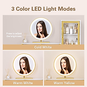 Zarler 41" W Makeup Vanity Desk with Mirror and LED Lights, Large Vanity Desk with Charging Station, Makeup Table with 2 Cabinets and 3 Drawers, 16" D x 41" W x 50" H, White