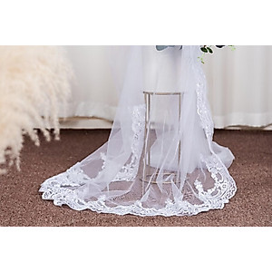 Lace Edge Cathedral Long Length Wedding Bridal Veil with Comb,White