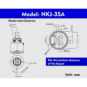Kerox NKJ35 Single Lever Faucet Cartridge (1 Pack), 35mm Replacement Ceramic Mixing Energy-Saving Cartridge, Right Rotation, Repair Kit for Kerox Single Lever Faucet -Blue